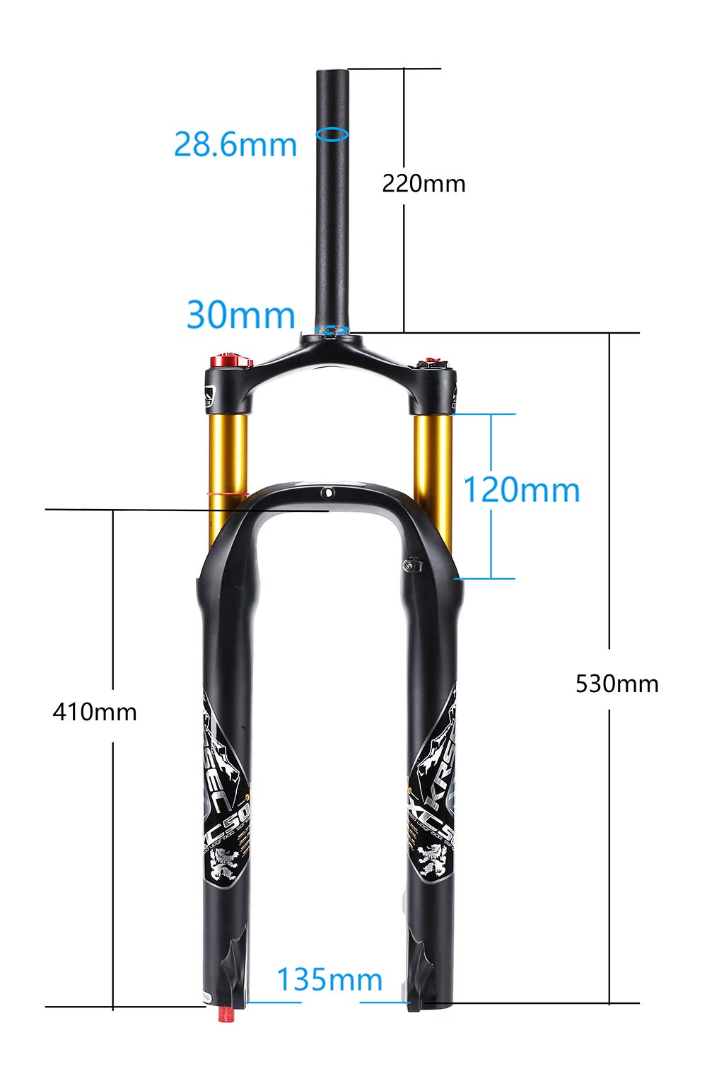 BUCKLOS 26 inch MTB Air Fork Snow Fat Mountain Bike Fork Travel 120mm, Rebound Adjustment Bicycle Front Forks for 4.0" Tire Disc Brake.