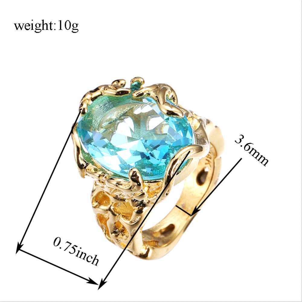 HSQYJ Luxury Blue Red Oval Cubic Zirconia Promise Rings Classic Style Crystal Anniversary Wedding Engagement Bands Cocktail Ring for Women Gold Plated Jewelry Gifts