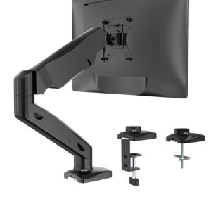 wali single monitor arm mount stand fully adjustable gas spring arm desk mount swivel bracket with c clamp, grommet mounting base for display up to 32 inch,19.8lbs. capacity (gsmp001), matte black