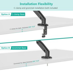 WALI Single Monitor Arm Mount Stand Fully Adjustable Gas Spring Arm Desk Mount Swivel Bracket with C Clamp, Grommet Mounting Base for Display Up to 32 Inch,19.8lbs. Capacity (GSMP001), Matte Black