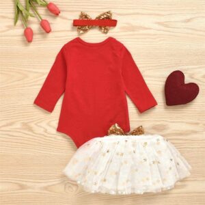 GLIGLITTR My First New Year's Outfit Newborn Baby Girl Clothes Long Sleeve Romper Top+Tutu Skirt+Headband 3Pcs Skirt Set(Red, 18 Months)