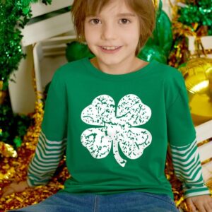 BesserBay Boy's Sanit Patricks Day Clover Shirt Irish Long Sleeve Green Top for Girls 9-10 Years