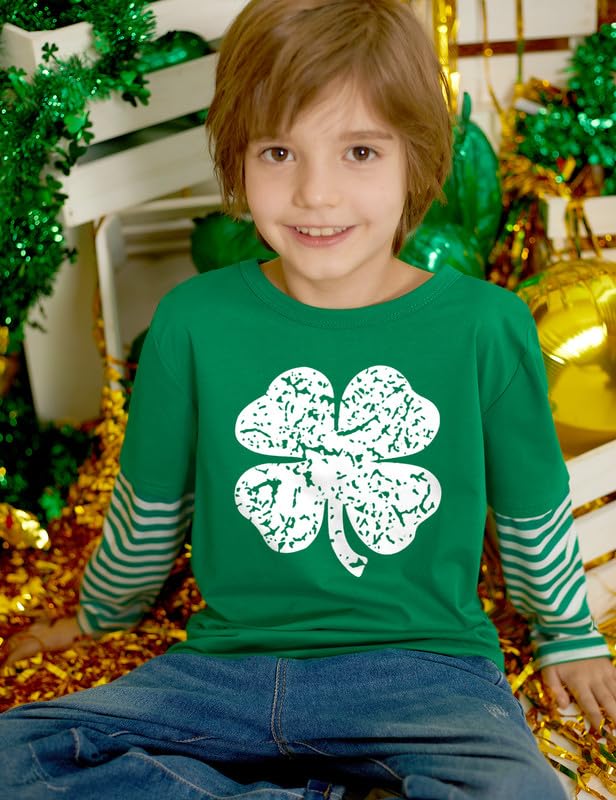 BesserBay Boy's Sanit Patricks Day Clover Shirt Irish Long Sleeve Green Top for Girls 9-10 Years