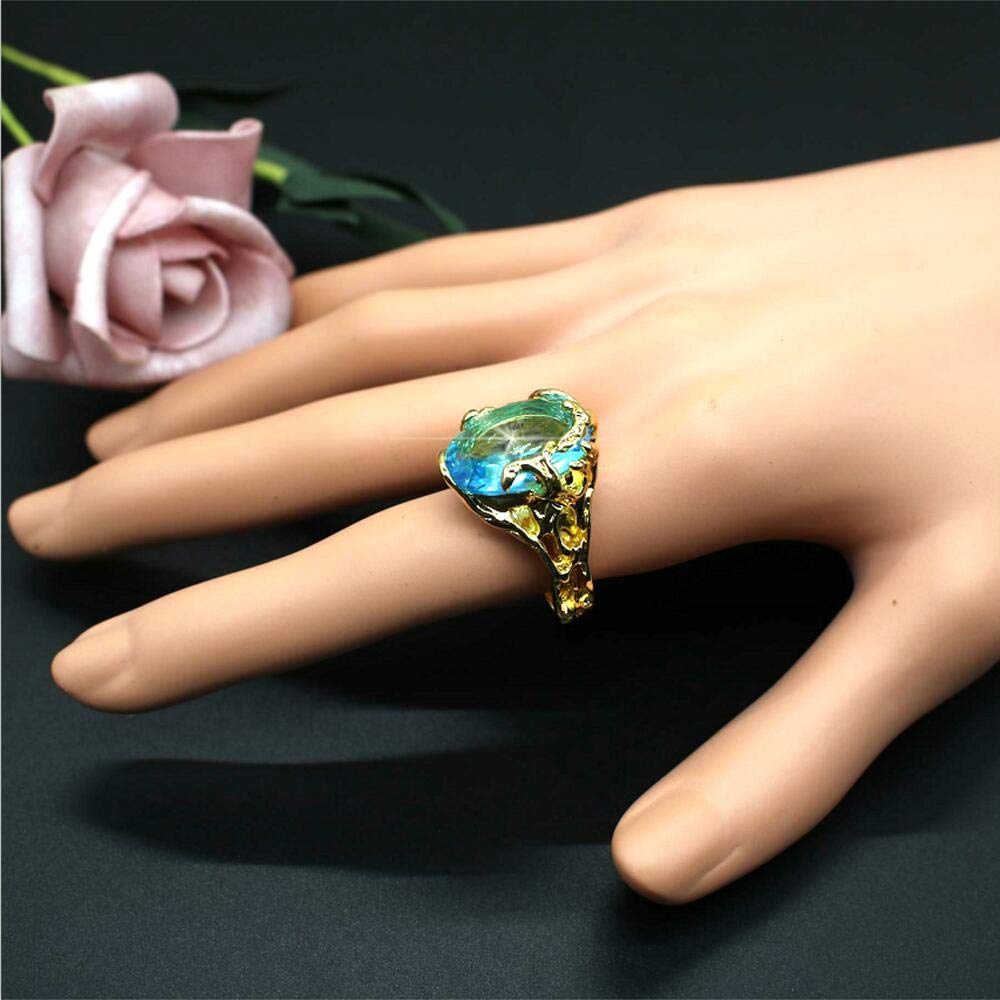 HSQYJ Luxury Blue Red Oval Cubic Zirconia Promise Rings Classic Style Crystal Anniversary Wedding Engagement Bands Cocktail Ring for Women Gold Plated Jewelry Gifts