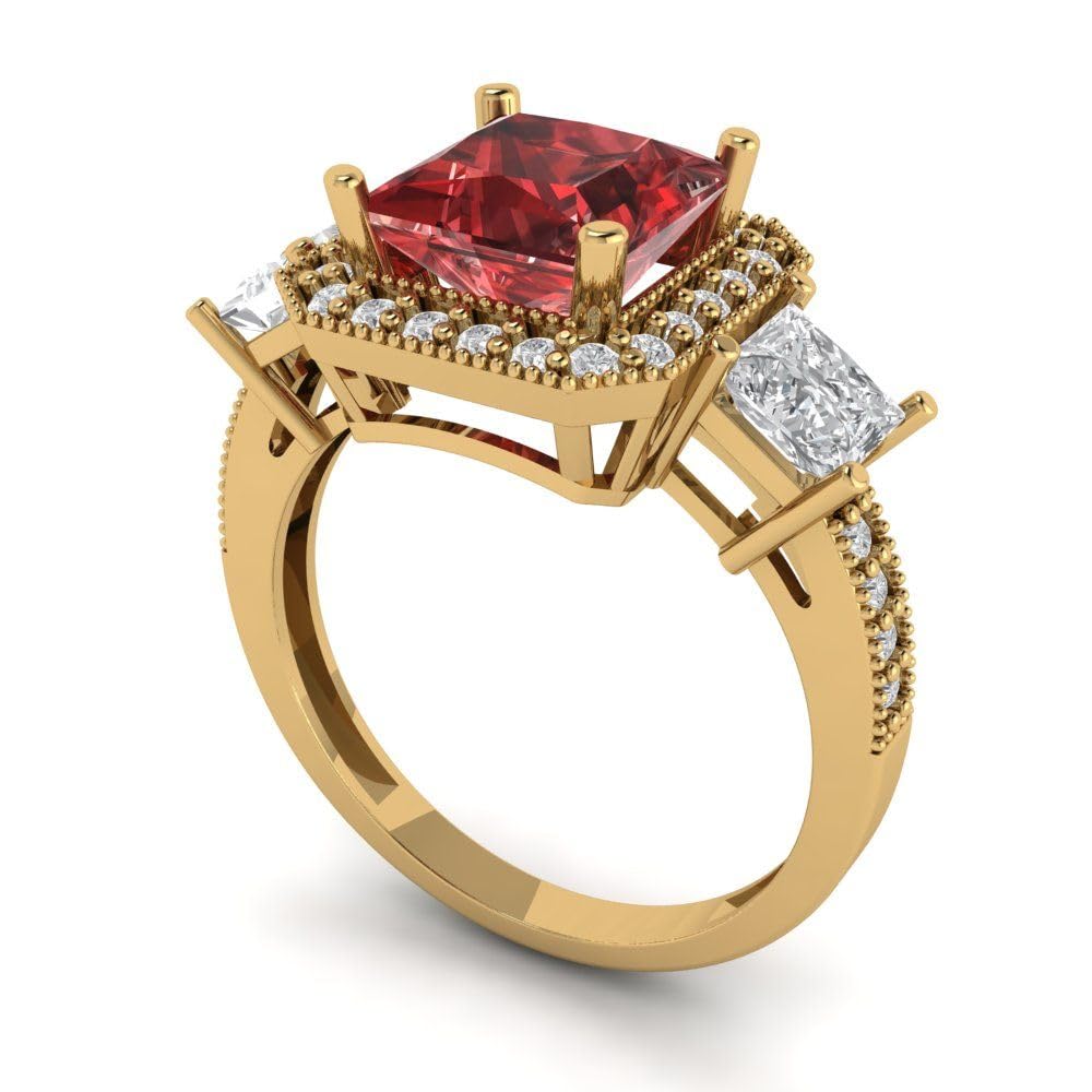 Clara Pucci 2.93ct Cushion Cut Halo Solitaire 3 stone Natural Red Garnet Engagement Promise Anniversary Bridal Ring 18K Yellow Gold 11