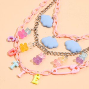 Multilayer Resin Gummy Cartoon Bear Link Chain Pendant Necklace Punk Colorful Transparent Acrylic Animal Butterfly Cloud Choker Necklace for Women Party Hip Hop Jewelry-A cutie