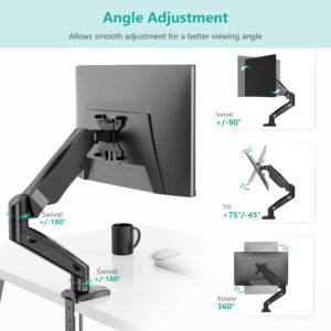 WALI Single Monitor Arm Mount Stand Fully Adjustable Gas Spring Arm Desk Mount Swivel Bracket with C Clamp, Grommet Mounting Base for Display Up to 32 Inch,19.8lbs. Capacity (GSMP001), Matte Black