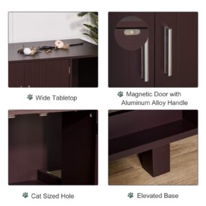 PawHut Wooden Cat Litter Box Enclosure & House, Kitty Hidden Washroom, with End Table Design, Scratcher, & Magnetic Doors, Brown