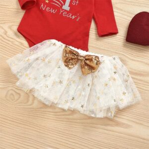 GLIGLITTR My First New Year's Outfit Newborn Baby Girl Clothes Long Sleeve Romper Top+Tutu Skirt+Headband 3Pcs Skirt Set(Red, 18 Months)