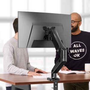 WALI Single Monitor Arm Mount Stand Fully Adjustable Gas Spring Arm Desk Mount Swivel Bracket with C Clamp, Grommet Mounting Base for Display Up to 32 Inch,19.8lbs. Capacity (GSMP001), Matte Black