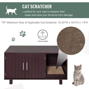 PawHut Wooden Cat Litter Box Enclosure & House, Kitty Hidden Washroom, with End Table Design, Scratcher, & Magnetic Doors, Brown