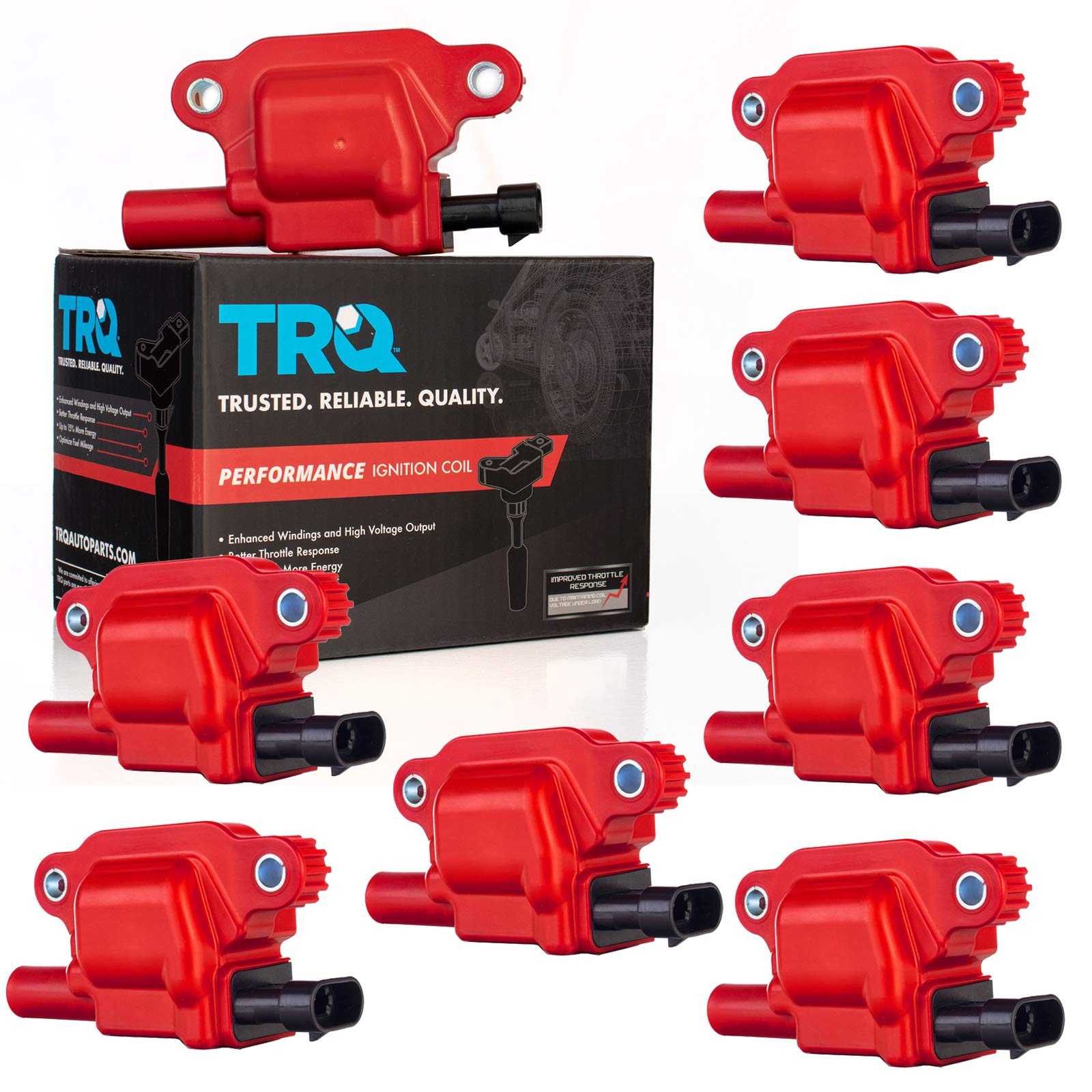 TRQ 8 Piece Premium High Performance Ignition Coil Square Style Kit for 2016-2018 Camaro / 2014-2018 Corvette / 2014-2018 Sierra 1500/2014-2018 Silverado 1500/2015-2018 Tahoe / 2015-2018 Yukon