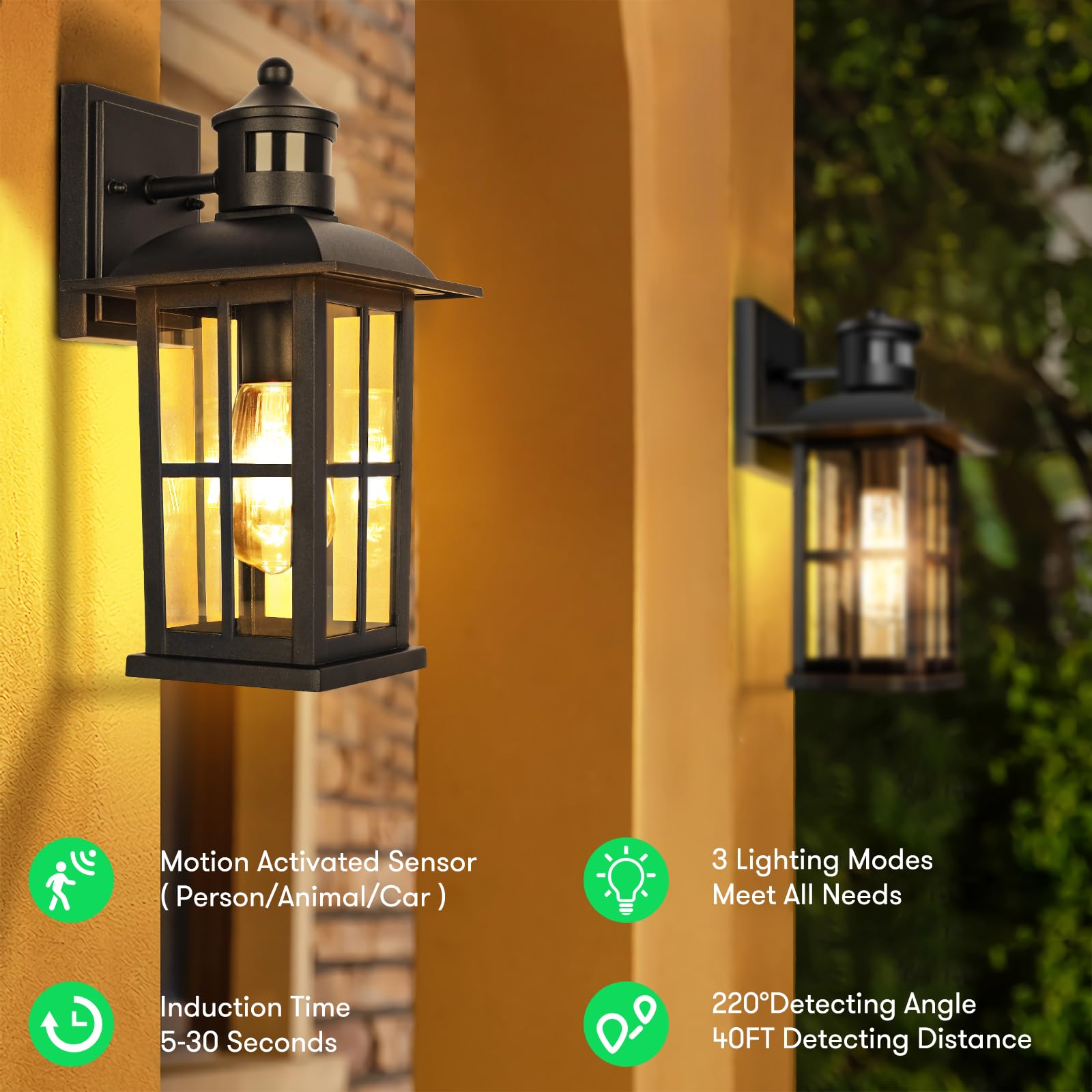 Motion Sensor Outdoor Light - Advanced Dusk to Dawn Exterior Lantern Fixtures Wall Sconce, Waterproof Porch Light Fixtures Wall Mount for Entryway Garage, Anti-Rust 100% Aluminum