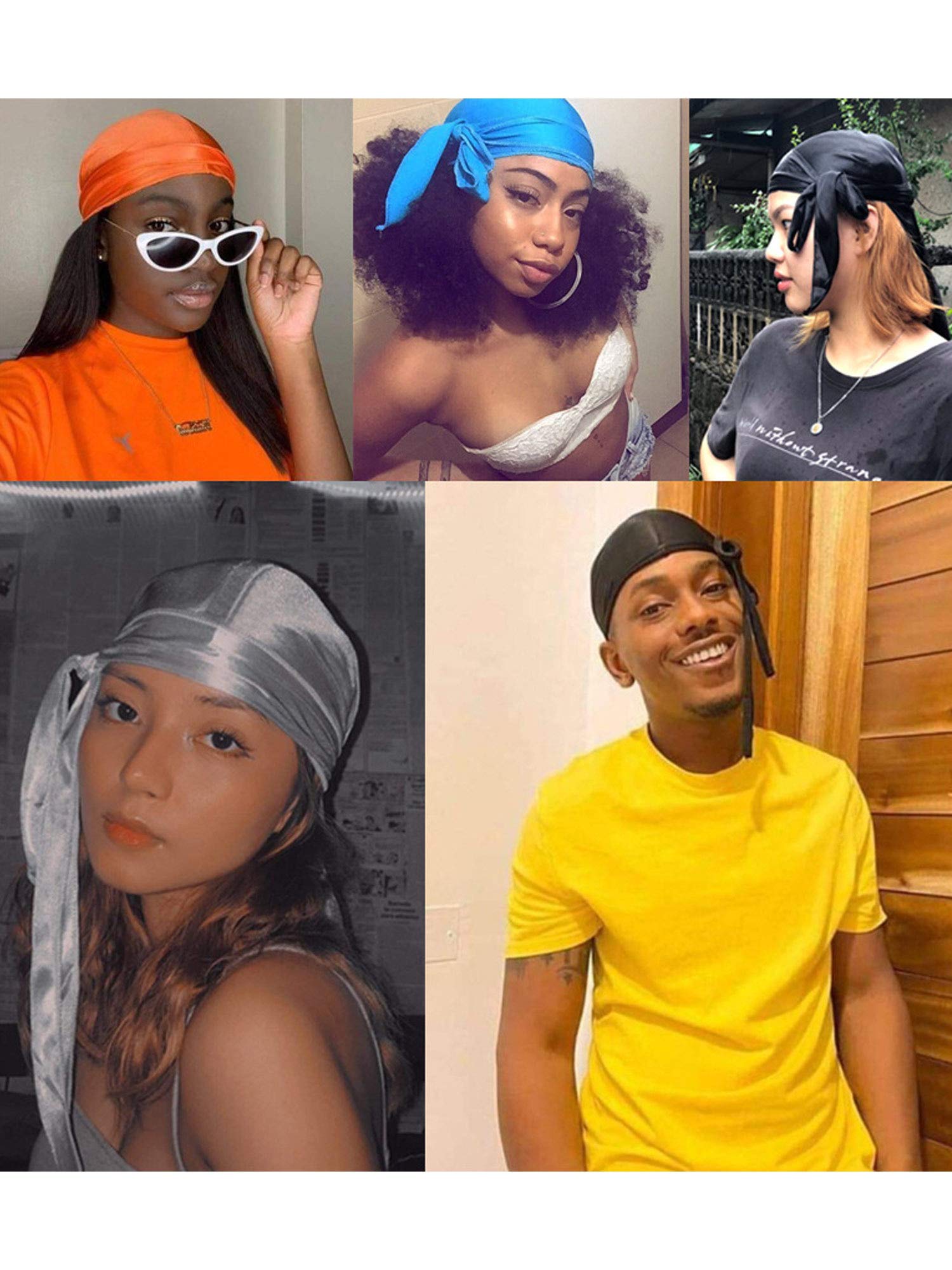 18 Pieces Silky Durags Long Tail Headwrap Durag Wide Strap Satin Durag Cap for Men and Women (Mixed Color)