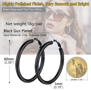 Hoops Earrings For Women Fashion Ladies Earing Statement Jewelry Black Stainless Steel Black Hoop Earrings Woman