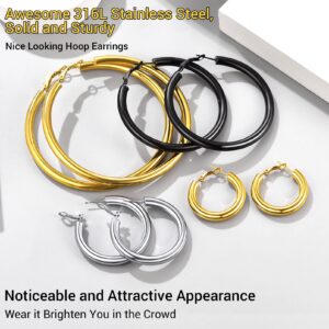 Hoops Earrings For Women Fashion Ladies Earing Statement Jewelry Black Stainless Steel Black Hoop Earrings Woman