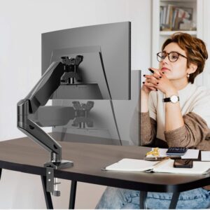 WALI Single Monitor Arm Mount Stand Fully Adjustable Gas Spring Arm Desk Mount Swivel Bracket with C Clamp, Grommet Mounting Base for Display Up to 32 Inch,19.8lbs. Capacity (GSMP001), Matte Black