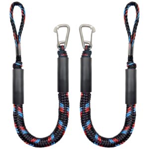 4 feet bungee boat dock line mooring rope with stainless steel clip accessories boat docking ropes for boats pwc, built in snubber,kayak, watercraft,seadoo,jet ski, pontoon,canoe,power boat 2-pack