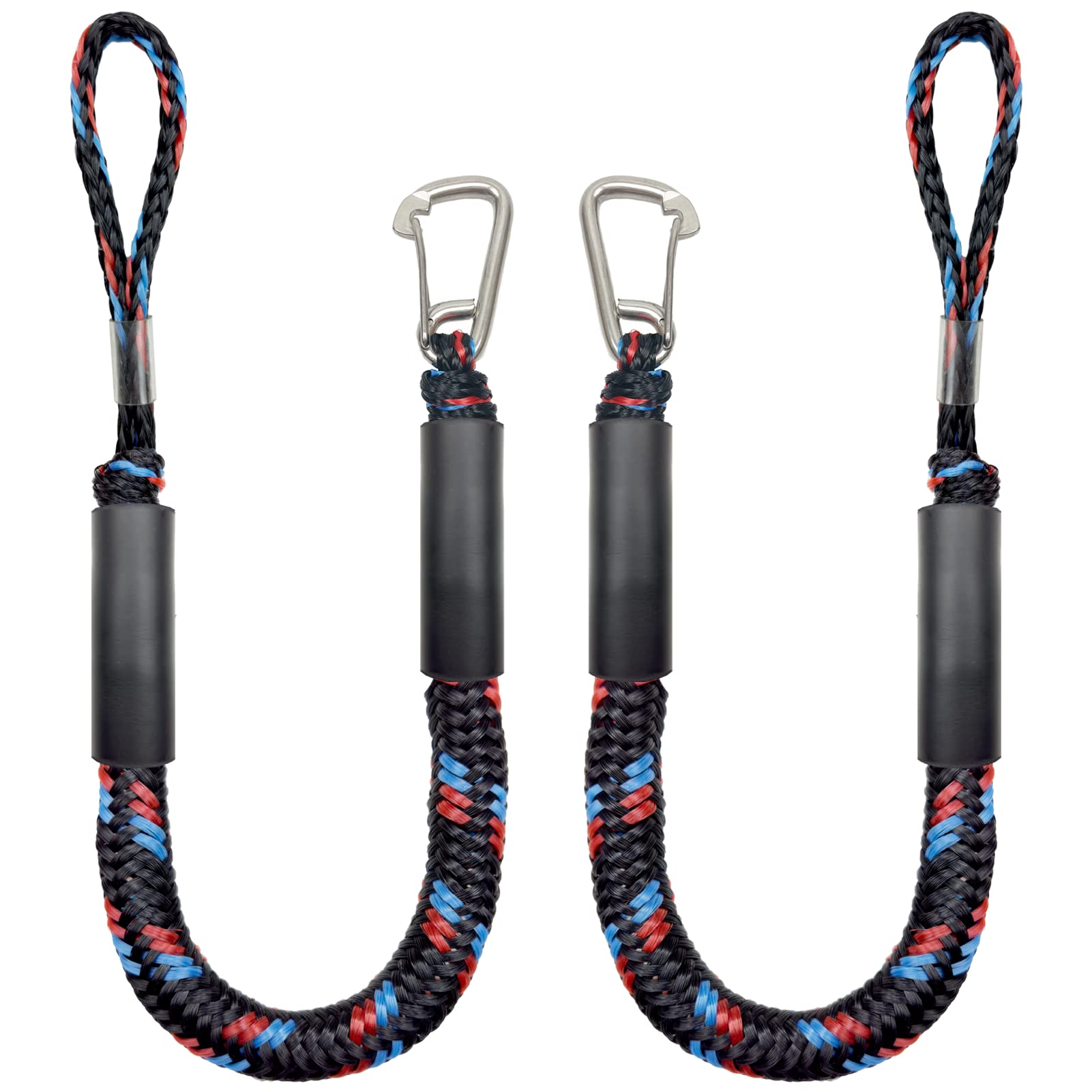 4 Feet Bungee Boat Dock Line Mooring Rope with Stainless Steel Clip Accessories Boat Docking Ropes for Boats PWC, Built in Snubber,Kayak, Watercraft,SeaDoo,Jet Ski, Pontoon,Canoe,Power Boat 2-Pack