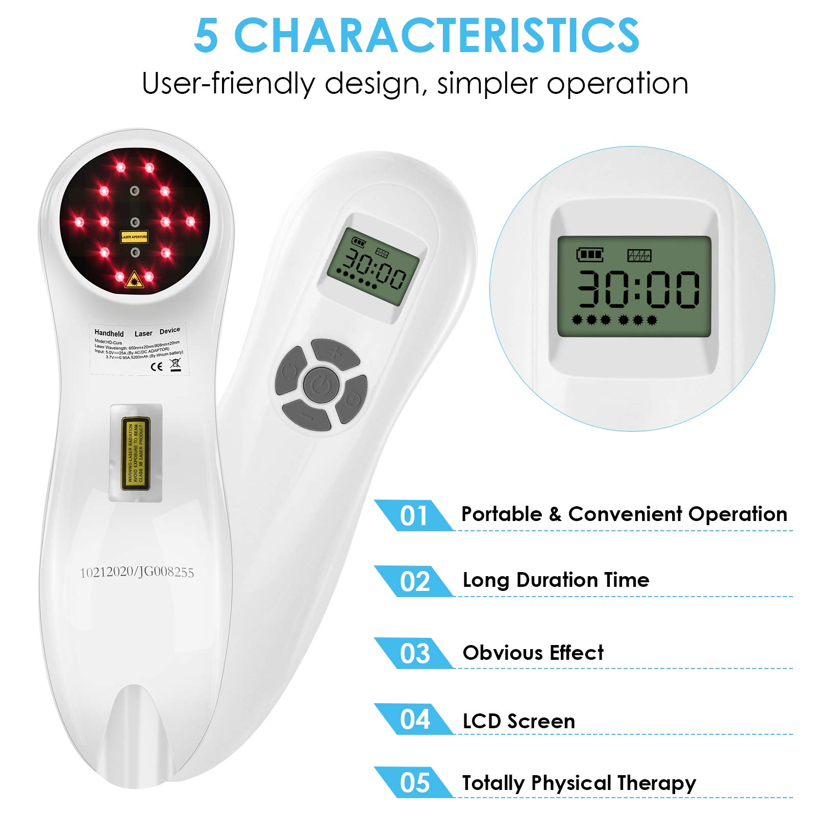 Yofalo Portable Handheld Red light Device,3x808nm+12x650nm.Multi-speed regulation with pulse function