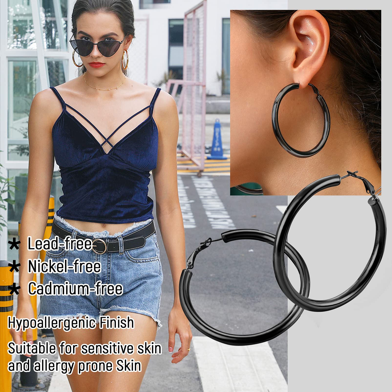 Hoops Earrings For Women Fashion Ladies Earing Statement Jewelry Black Stainless Steel Black Hoop Earrings Woman