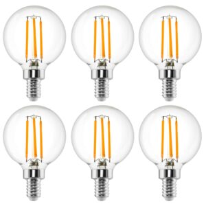 6 pack g16.5 light bulb led 4w - 2700k warm white dimmable 40w equivalent e12 candelabra bulb 120v - short light bulbs bedroom, kitchen, pendant, chandeliers, vanity bulbs, led g50 globe light bulbs