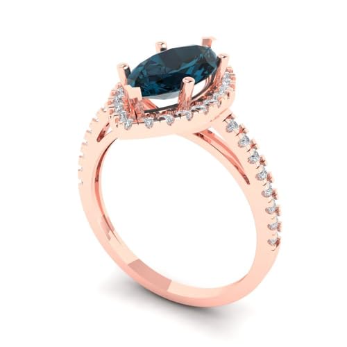 Clara Pucci 2.38 ct Marquise Cut Solitaire Halo Natural London Blue Topaz Engagement Promise Anniversary Bridal Ring 18K Rose Gold 5.5