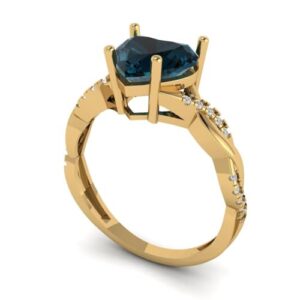 Clara Pucci 2.19ct Heart Cut Twisted Solitaire Natural London Blue Topaz Engagement Promise Anniversary Bridal Ring 18K Yellow Gold 9.5