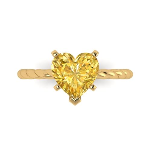 Clara Pucci 2ct Heart Cut Solitaire Rope Twisted Knot Natural Yellow Citrine Engagement Promise Anniversary Ring 18K Yellow Gold 10.5