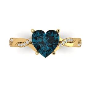 clara pucci 2.19ct heart cut twisted solitaire natural london blue topaz engagement promise anniversary bridal ring 18k yellow gold 9.5