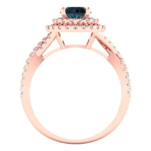 Clara Pucci 1.40 ct Round Cut Solitaire halo Natural London Blue Topaz Engagement Promise Anniversary Bridal Ring 18K Rose Gold 8.5