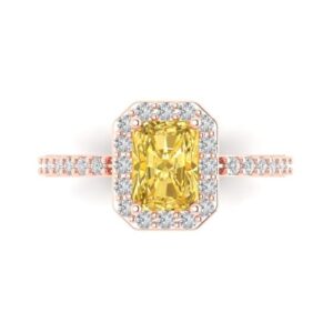 clara pucci 2.07 ct emerald cut solitaire halo genuine natural yellow citrine engagement promise anniversary bridal ring 18k rose gold 9