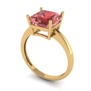 Clara Pucci 2.5 ct Asscher Cut Solitaire Natural VVS1 Red Garnet Engagement Bridal Promise Anniversary Ring 18K Yellow Gold Size 7.75