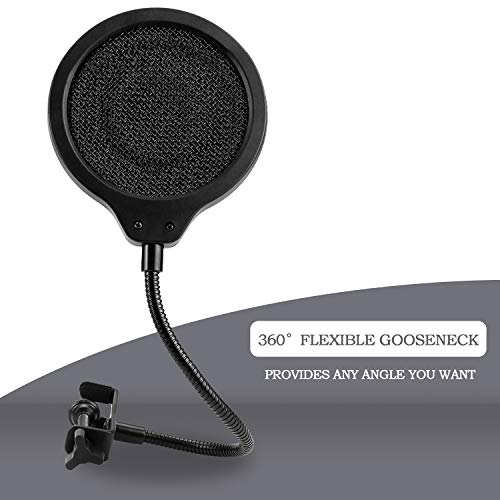 YOUSHARES Pop Filter - 4 Inch 3 Layers Metal Windscreen with Flexible 360° Gooseneck Clip Mic Mask Shield Compatible with Shure MV7 Mic