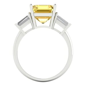 Clara Pucci 3.50 ct Asscher cut 3 stone Solitaire Natural Yellow Citrine Engagement Promise Anniversary Bridal Ring 18K White Gold 5