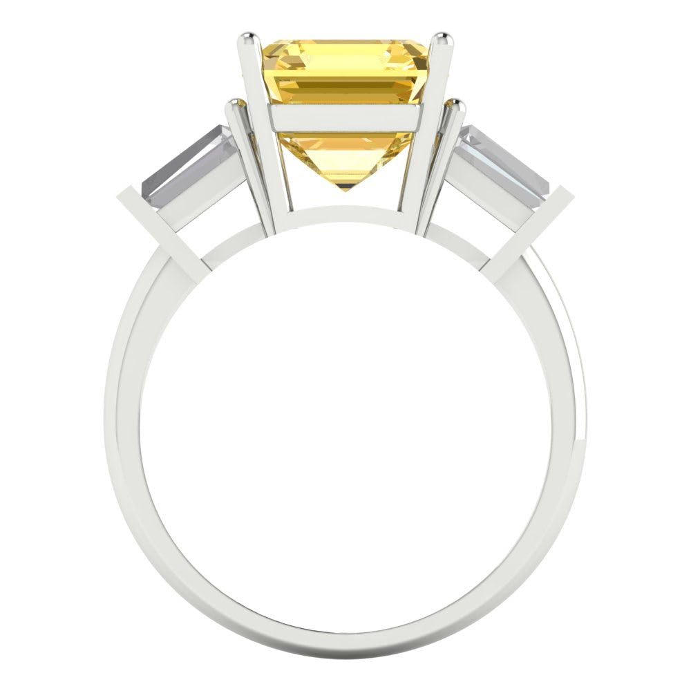 Clara Pucci 3.50 ct Asscher cut 3 stone Solitaire Natural Yellow Citrine Engagement Promise Anniversary Bridal Ring 18K White Gold 5