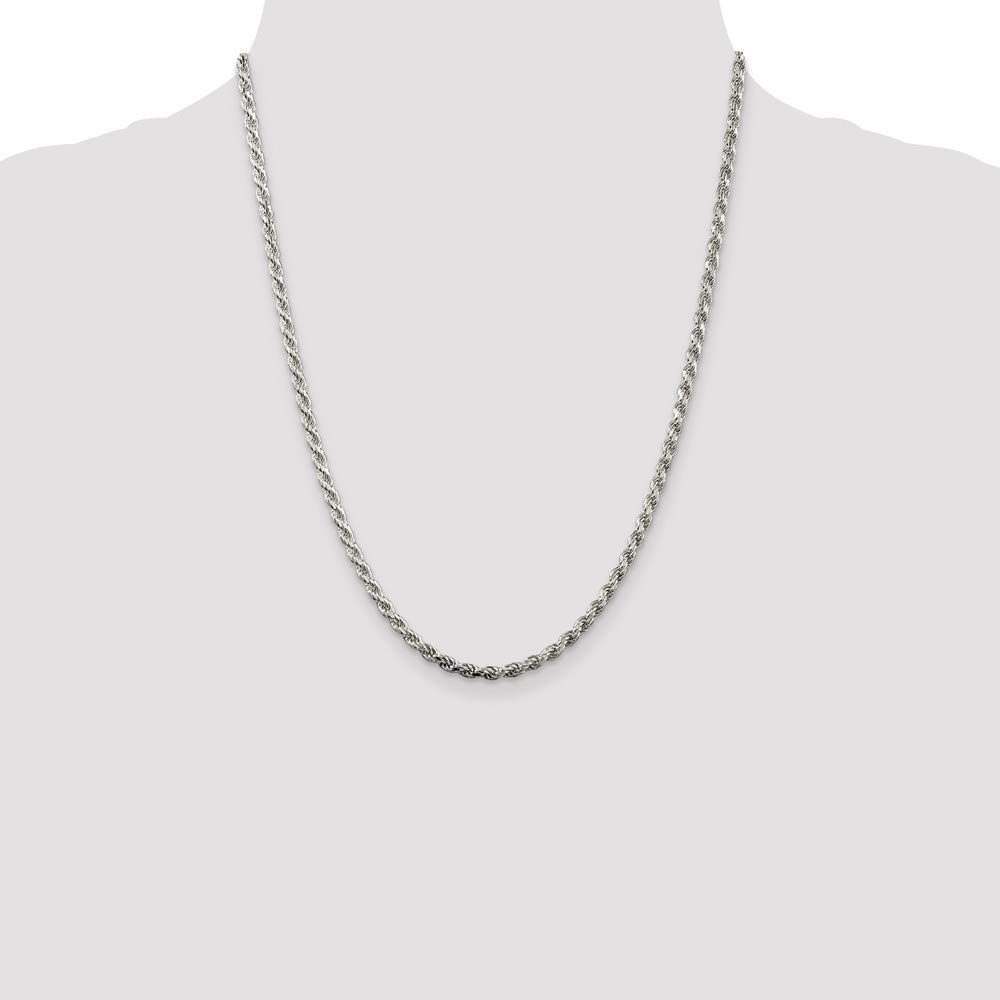 Sterling Silver Rhodium-plated 3mm Diamond-cut Rope Chain 22in 3mm style QDC070R-22