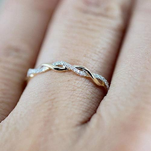 Sdouefos Sterling Silver Stack Twisted Ring Twist Ring Stackable CZ Rings Wedding Party Women Fashion Ring(US Code 8)