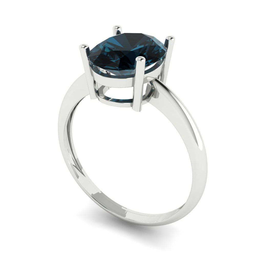 Clara Pucci 2.5ct Oval Cut Solitaire Natural London Blue Topaz Engagement Bridal Promise Anniversary Ring 18K White Gold Size 6.5