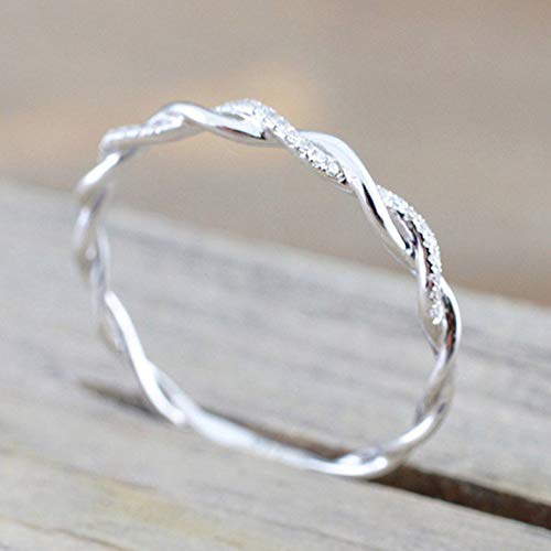 Sdouefos Sterling Silver Stack Twisted Ring Twist Ring Stackable CZ Rings Wedding Party Women Fashion Ring(US Code 8)