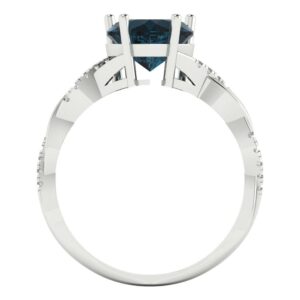 Clara Pucci 2.29 Heart Cut Twisted Solitaire W/Accent Halo Natural London Blue Topaz Bridal Wedding Statement Ring 18K White Gold 7