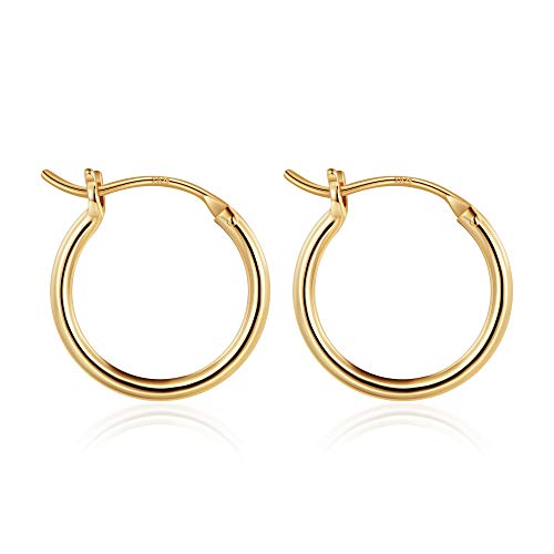 M MOOHAM Small Hoop Earrings, 14K Gold Plated 925 Sterling Silver Post Hypoallergenic Chunky Mini Dainty Earrings for Women Jewelry 15mm