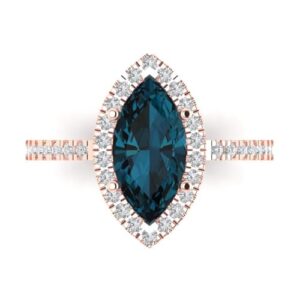 clara pucci 2.38 ct marquise cut solitaire halo natural london blue topaz engagement promise anniversary bridal ring 18k rose gold 5.5