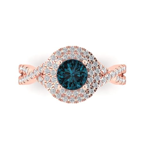 Clara Pucci 1.40 ct Round Cut Solitaire halo Natural London Blue Topaz Engagement Promise Anniversary Bridal Ring 18K Rose Gold 8.5