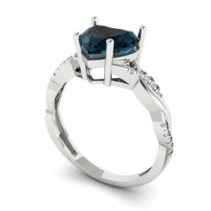 Clara Pucci 2.29 Heart Cut Twisted Solitaire W/Accent Halo Natural London Blue Topaz Bridal Wedding Statement Ring 18K White Gold 7