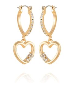 guess gold-tone dangle heart charm mini hoop earrings