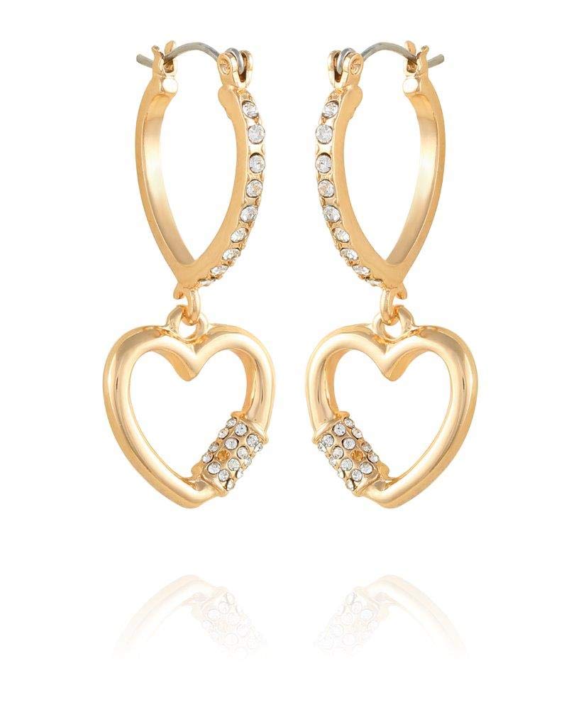 GUESS Gold-Tone Dangle Heart Charm Mini Hoop Earrings