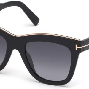 Tom Ford FT0685 Julie 01C 52MM Shiny Black/Gradient Smoke W. Silver Flash Geometric Square Sunglasses for Women + BUNDLE with Designer iWear Eyewear Kit