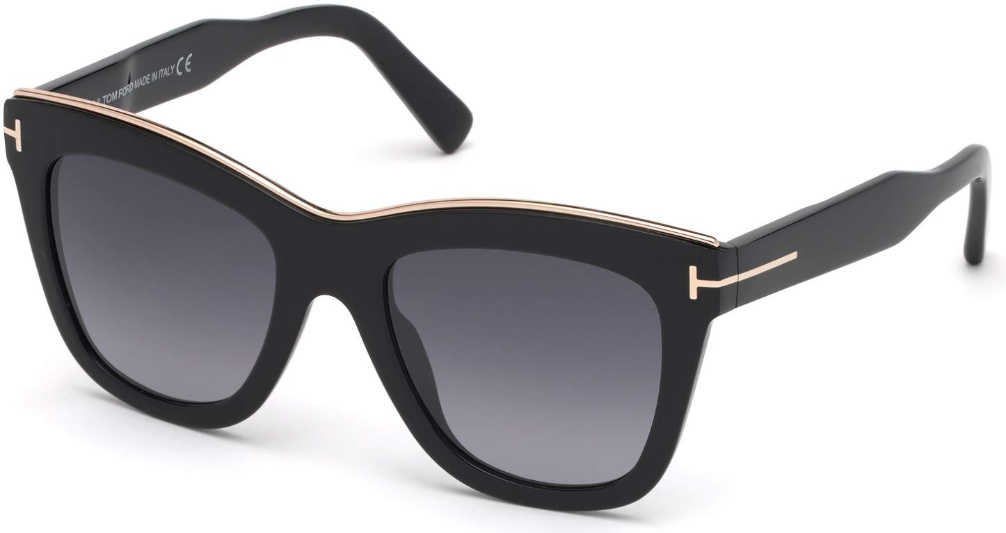 Tom Ford FT0685 Julie 01C 52MM Shiny Black/Gradient Smoke W. Silver Flash Geometric Square Sunglasses for Women + BUNDLE with Designer iWear Eyewear Kit