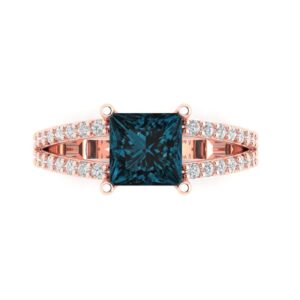 clara pucci 2.52 ct princess cut solitaire w/accent split shank natural london blue wedding statement bridal ring 18k rose gold 8.5